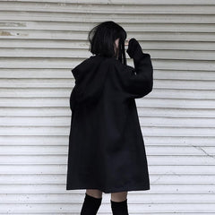 Black Simple Goth Aesthetic Loose Hooded Coat Jacket – Zzkit